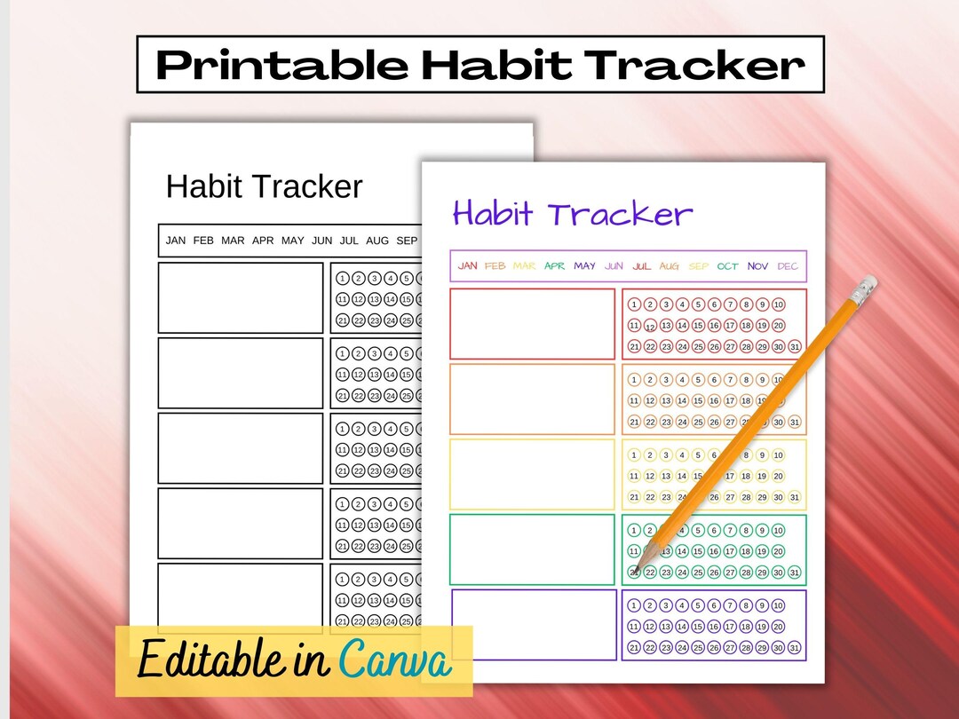 Habit Tracker Printable, Daily & Monthly Habit Tracker, Everyday Habit ...