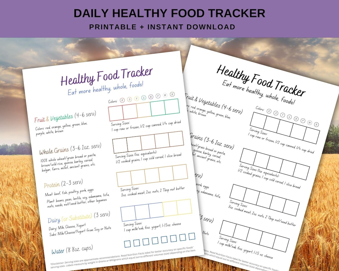 Printable Healthy Eating Tracker, Healthy Food Tracker, Food Diary ...