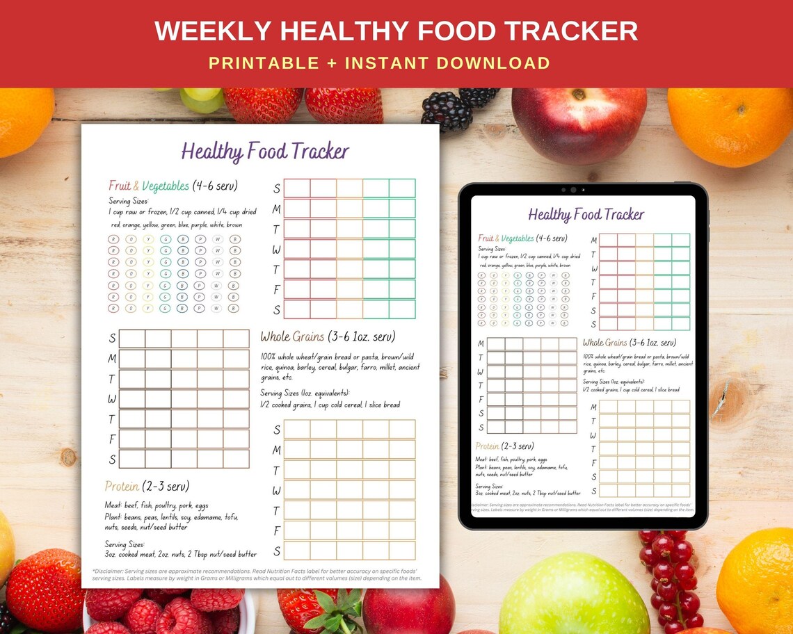 Printable Healthy Eating Tracker, Healthy Food Tracker, Food Diary ...