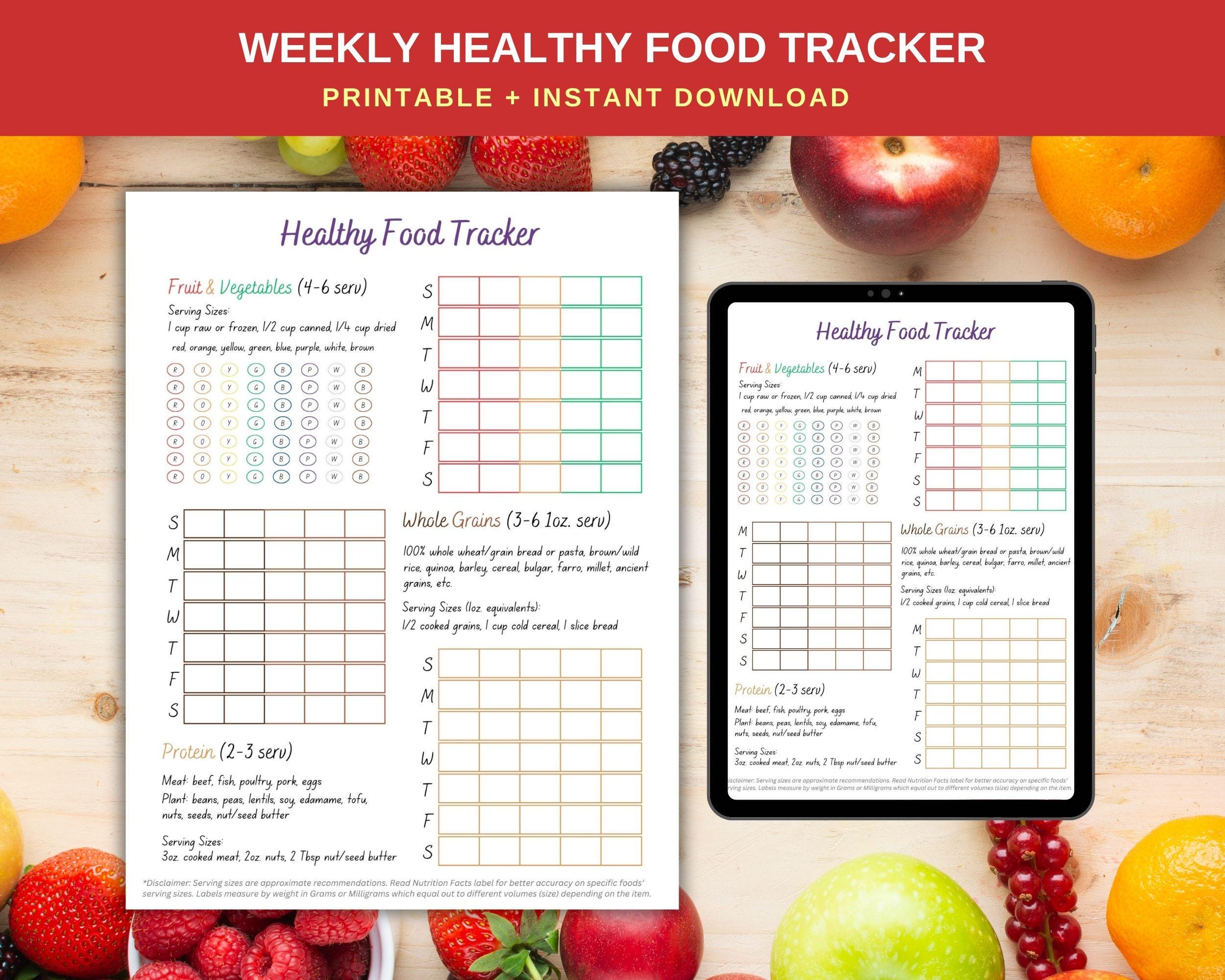 Printable Healthy Eating Tracker, Healthy Food Tracker, Food Diary ...
