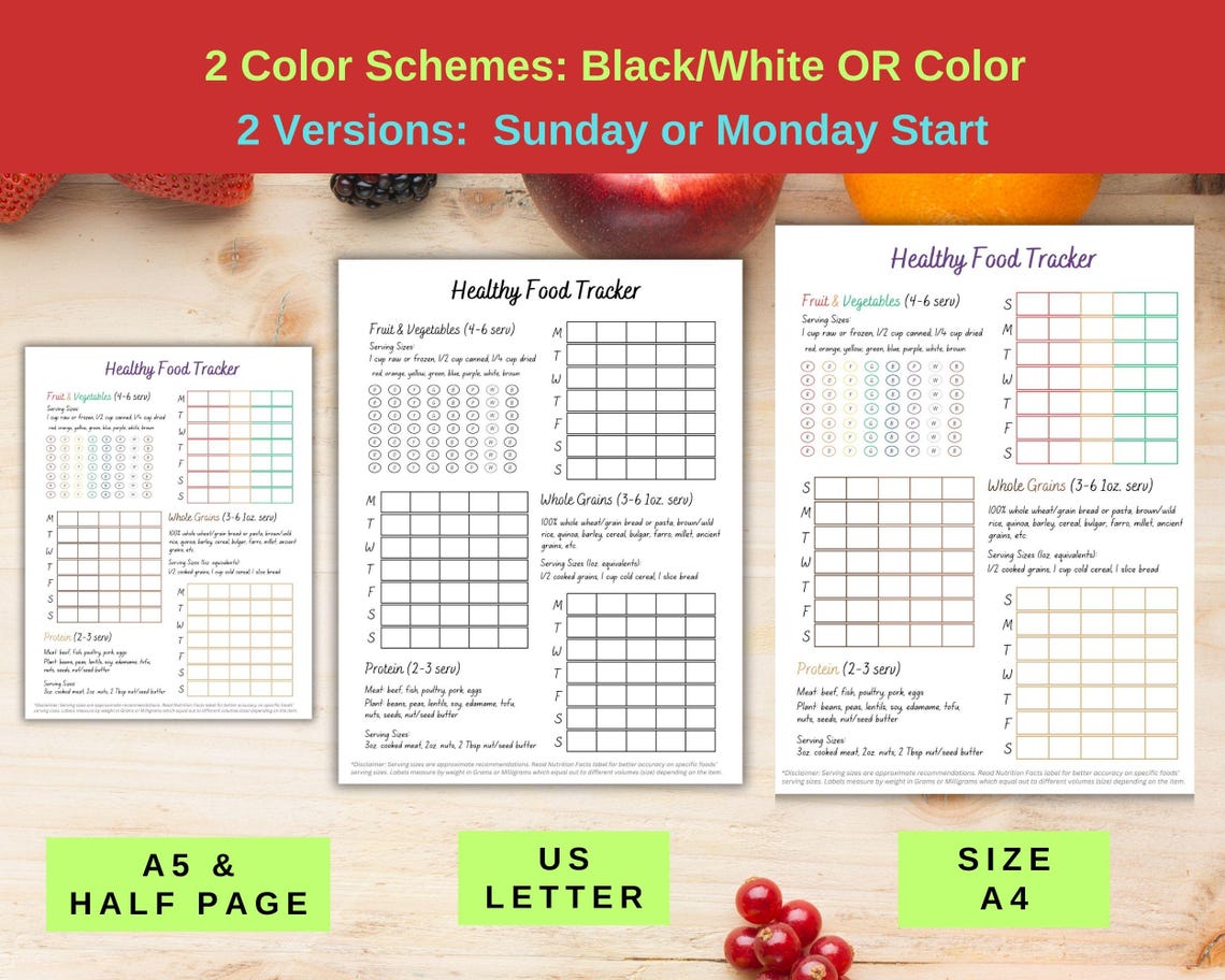 Printable Healthy Eating Tracker, Healthy Food Tracker, Food Diary ...
