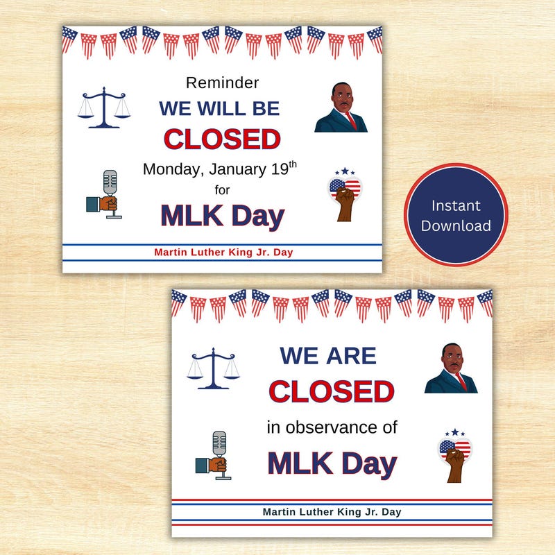Closed for Martin Luther King Day Sign - Etsy