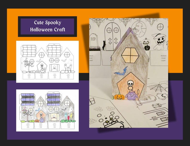 Halloween 3-D Paper Houses, Halloween Paper House Craft, Printable ...