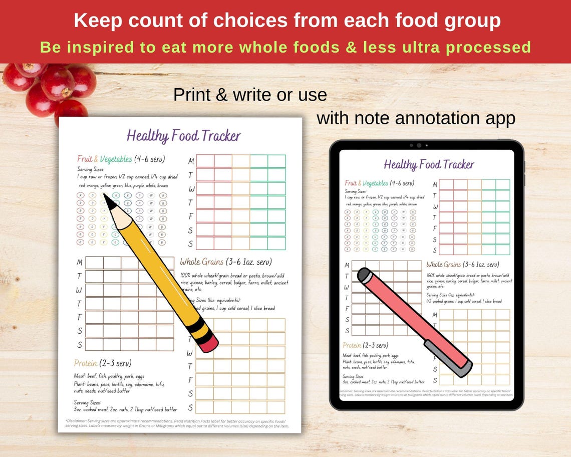 Printable Healthy Eating Tracker, Healthy Food Tracker, Food Diary ...