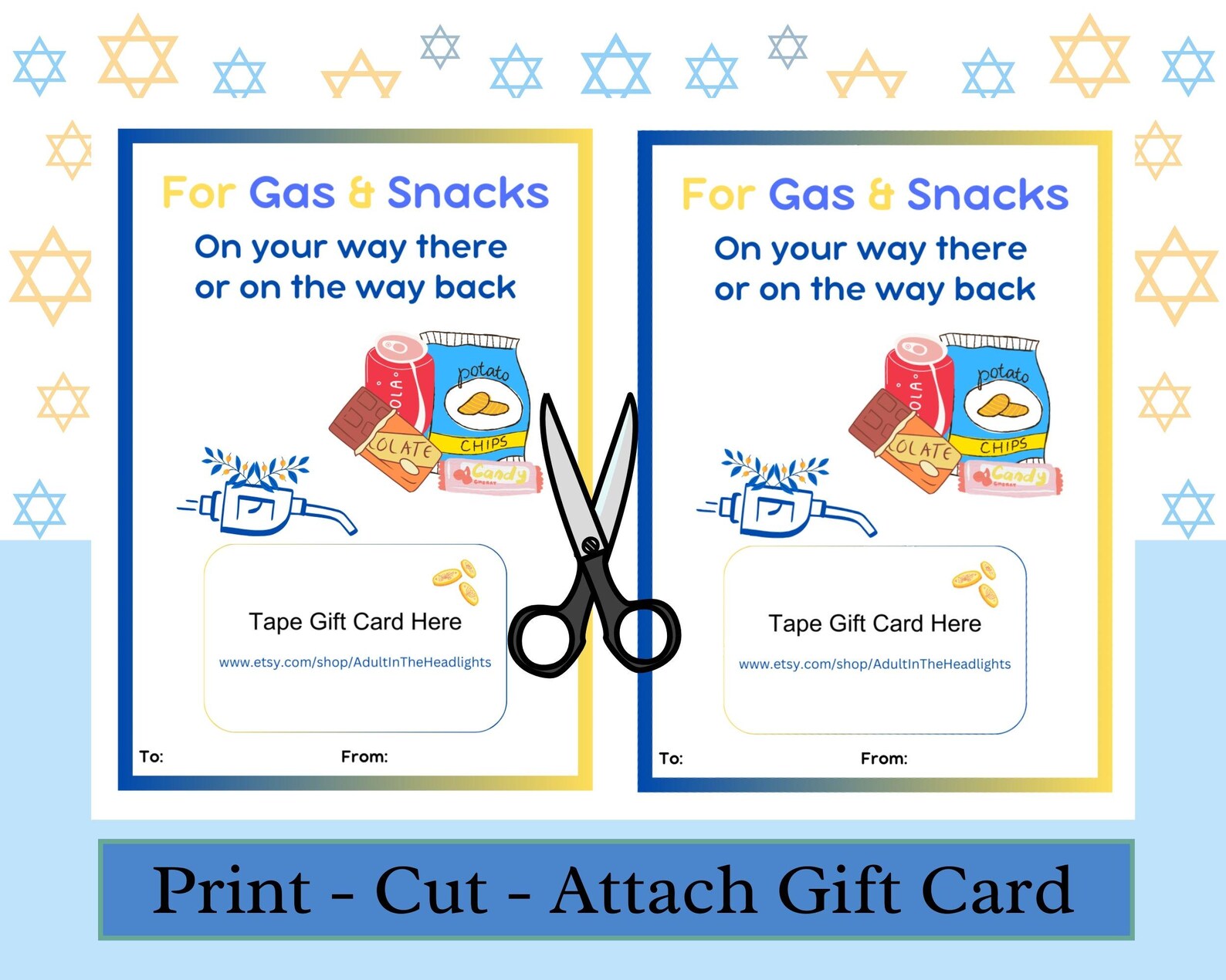 Printable Gas Station Gift Card Holder, Hanukkah Gift, Holiday Gift ...