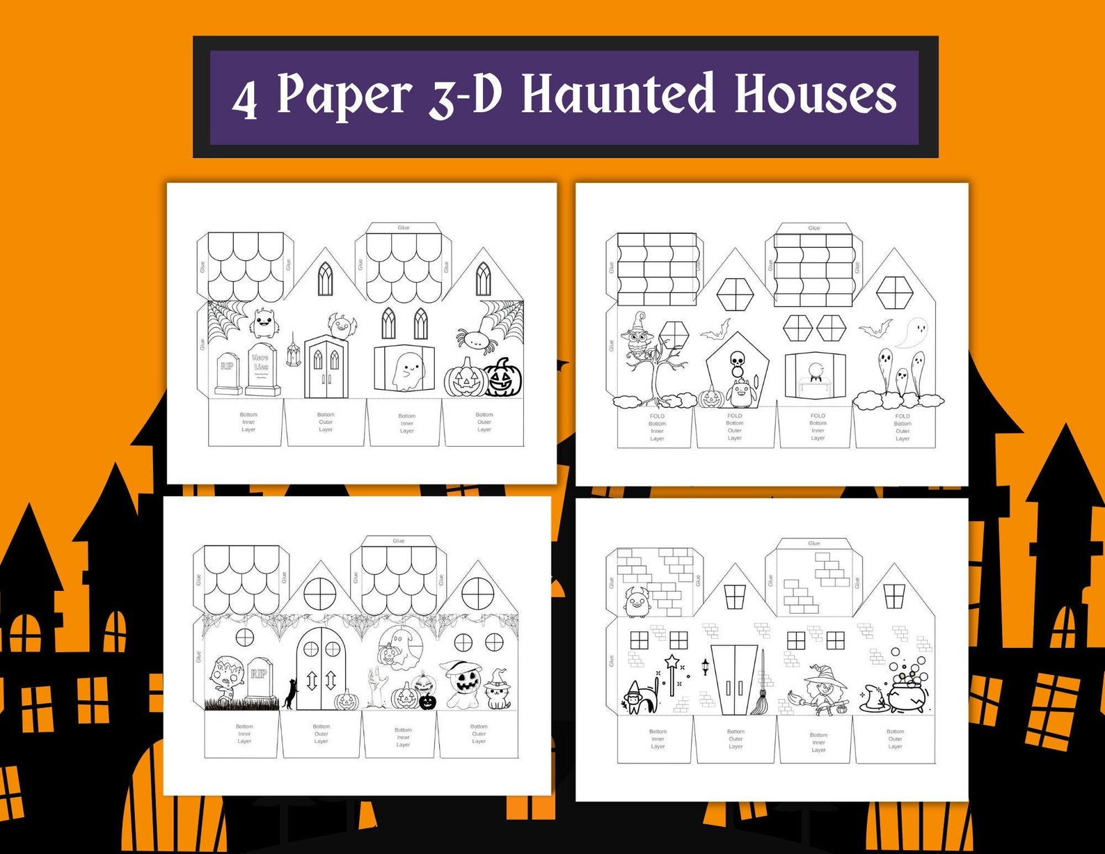 Halloween 3-D Paper Houses, Halloween Paper House Craft, Printable ...