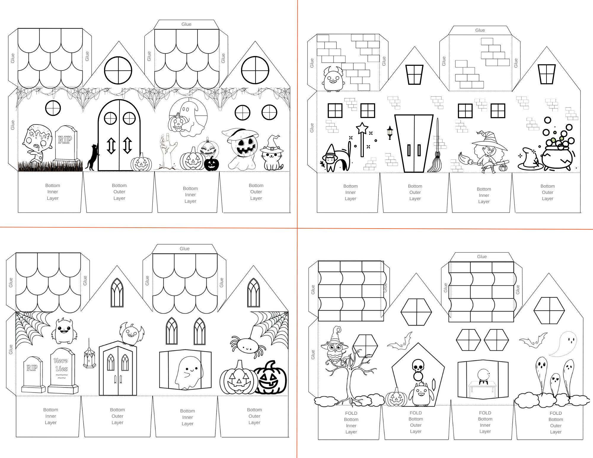 Halloween 3-D Paper Houses, Halloween Paper House Craft, Printable ...