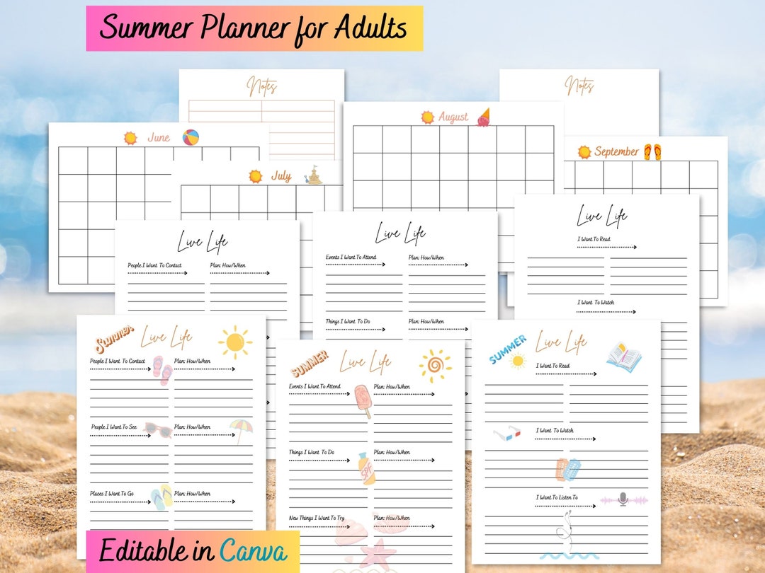 Editable Summer Planner Bundle Printable, Summer Planner for Adults ...