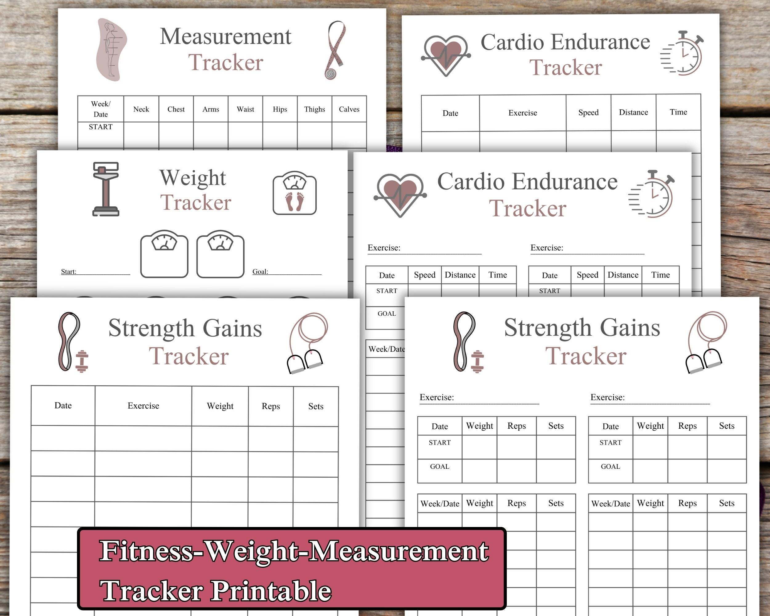 Printable Fitness Tracker Bundle, Weight & Measurement Tracker ...
