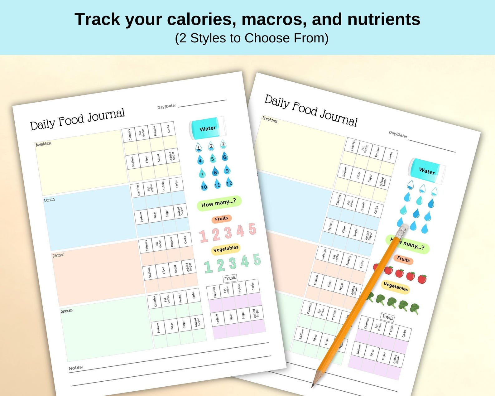 Printable Food Journal, Daily Food Diary, Calorie Tracker, Carb Counter ...