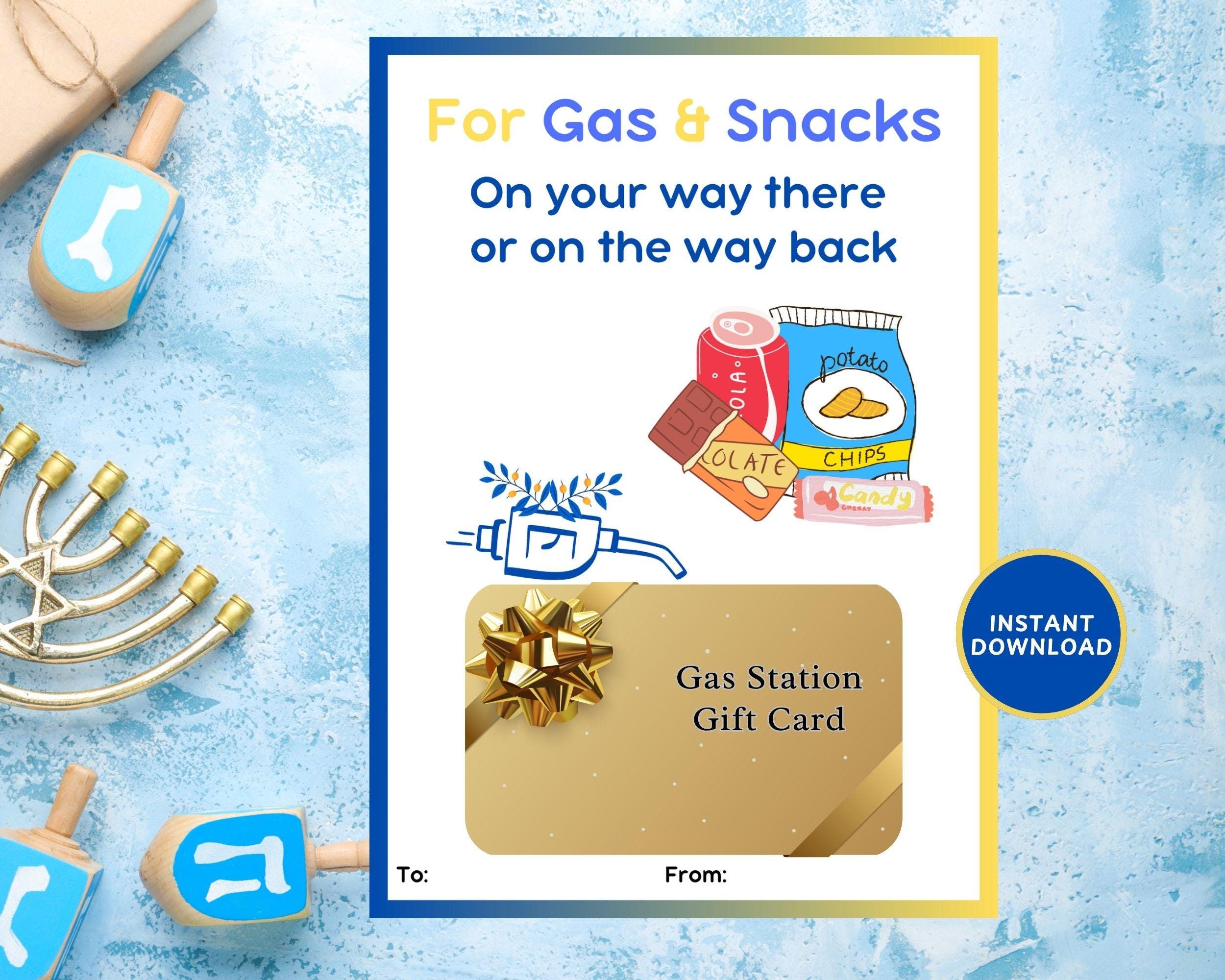 Printable Gas Station Gift Card Holder, Hanukkah Gift, Holiday Gift ...
