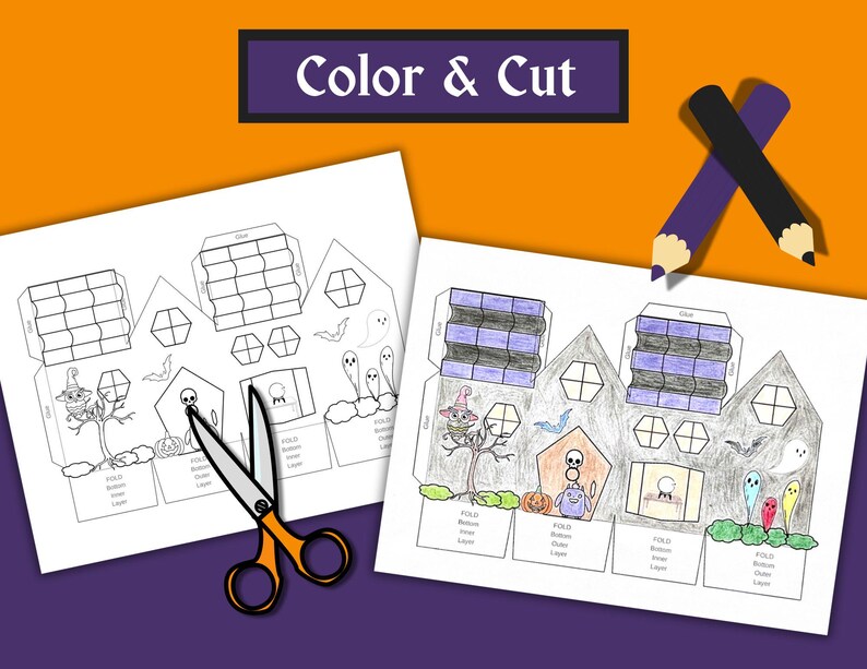 Halloween 3-D Paper Houses, Halloween Paper House Craft, Printable ...