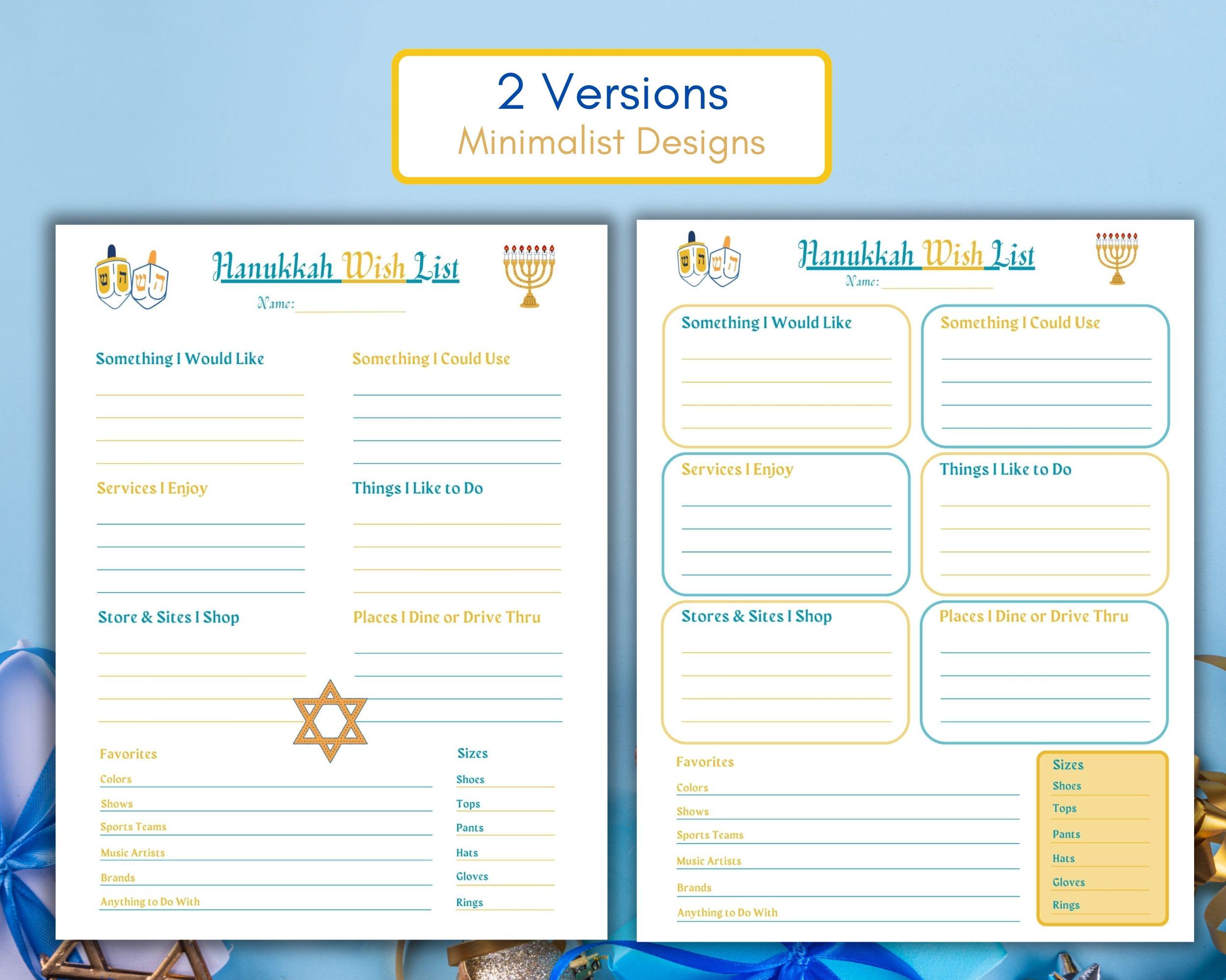 Hanukkah Wish List Printable, Wish List for Adults & Teens, Holiday ...