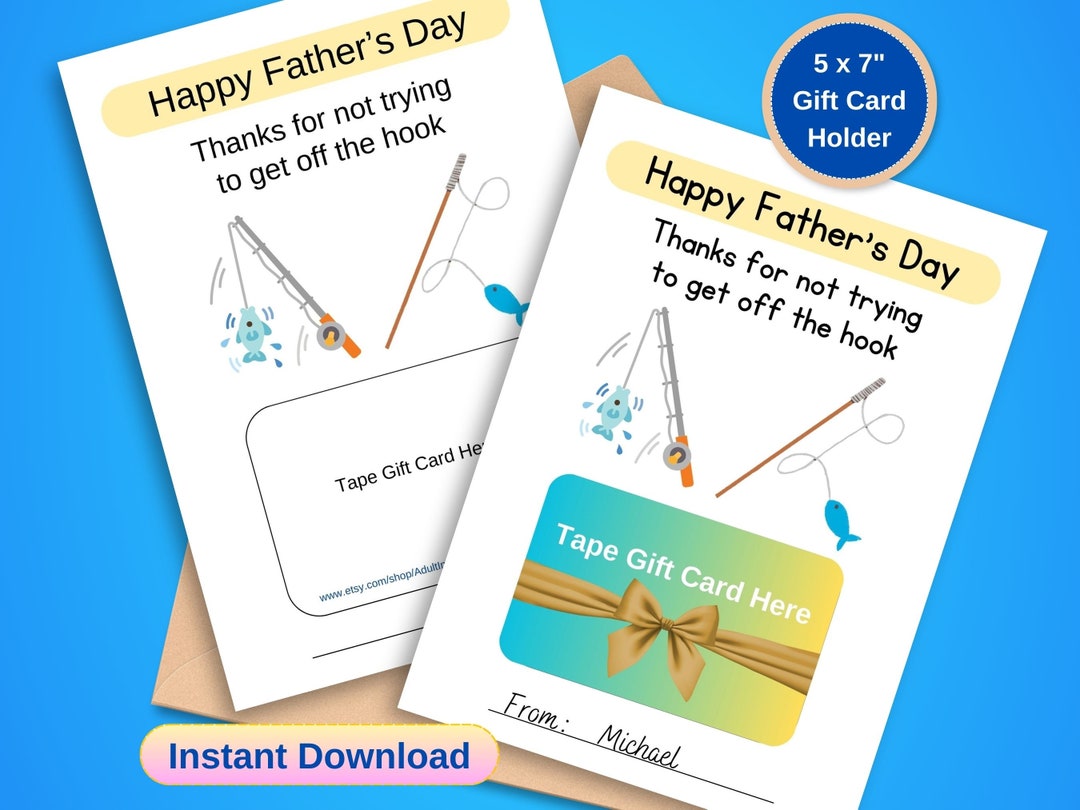 Happy Fathers Day Printable Fishing Gift Card Holder, Funny Fathers Day ...