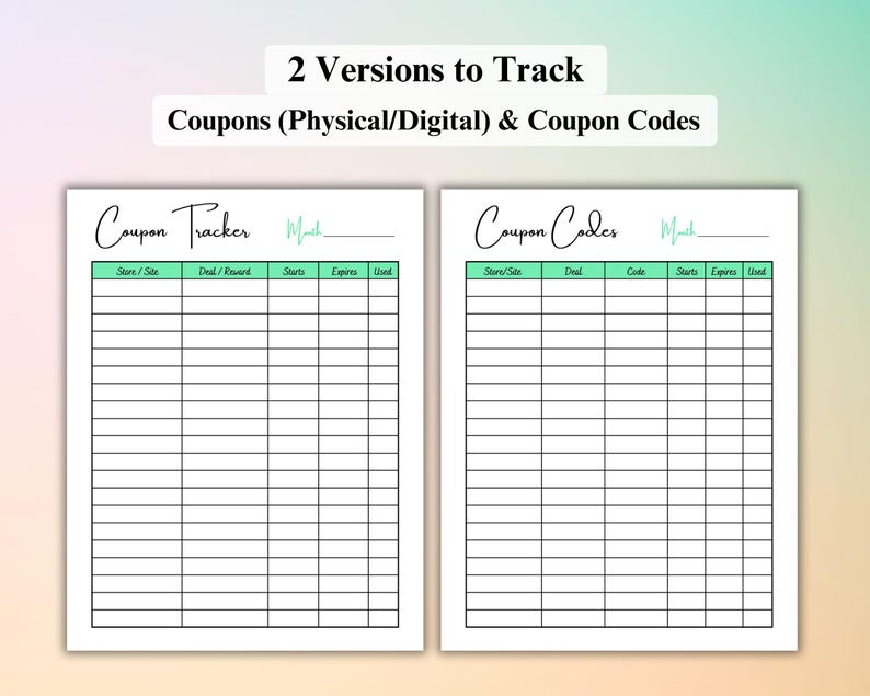Coupon Tracker Printable, Coupon Code Tracker, Discount Sales Log ...