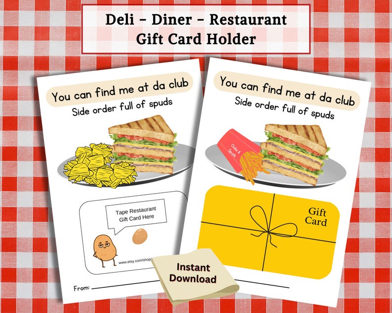 Printable Restaurant Gift Card Holder, Diner Gift Card Holder, Deli ...