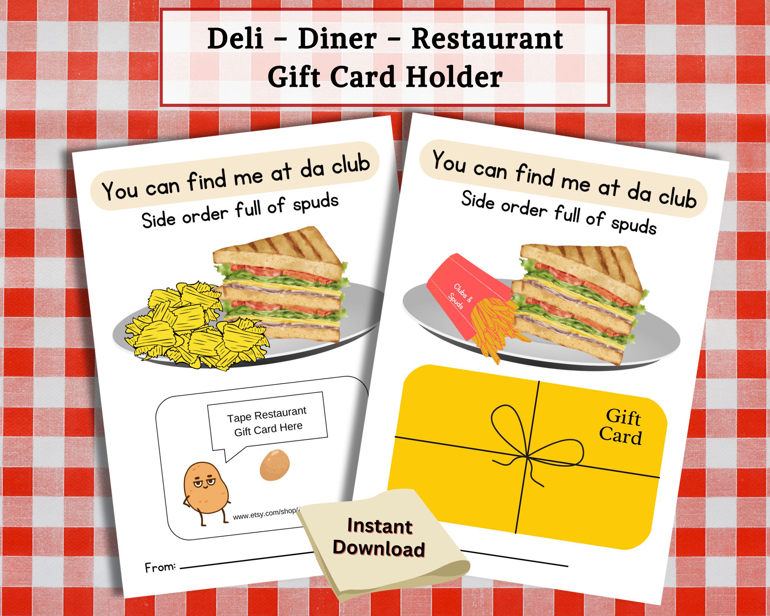 Printable Restaurant Gift Card Holder, Diner Gift Card Holder, Deli ...
