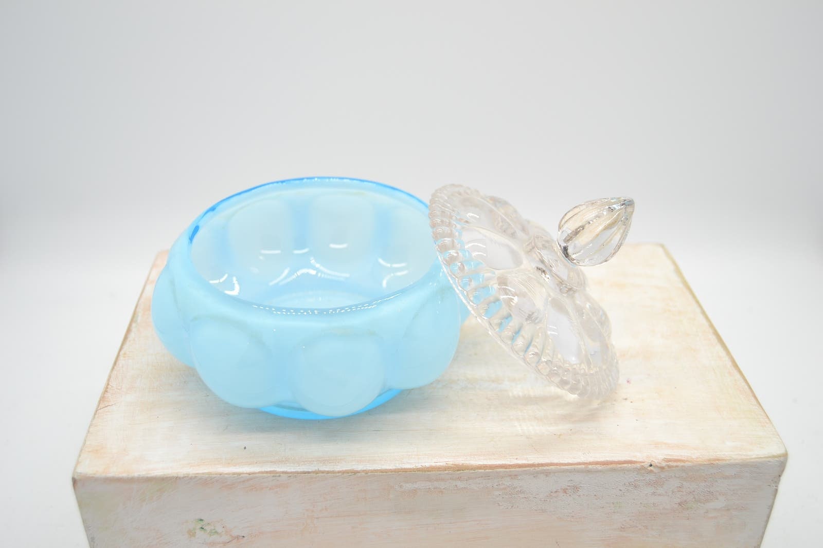 Vintage Fenton Blue Melon Glass Vanity Jar Powder Jar Trinket Dish ...