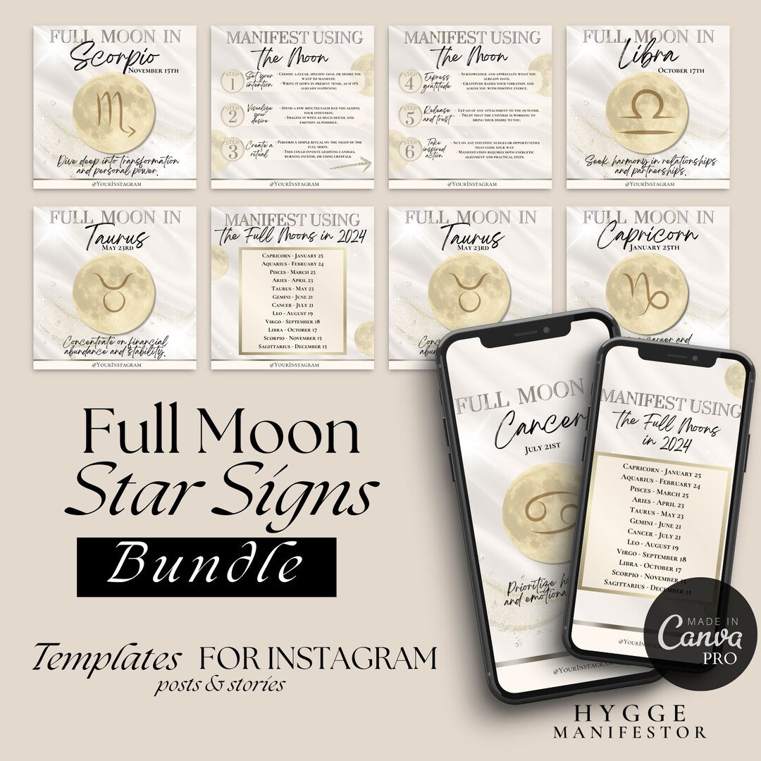 Star Sign Full Moon Bundle for Instagram, Law of Attraction Social ...