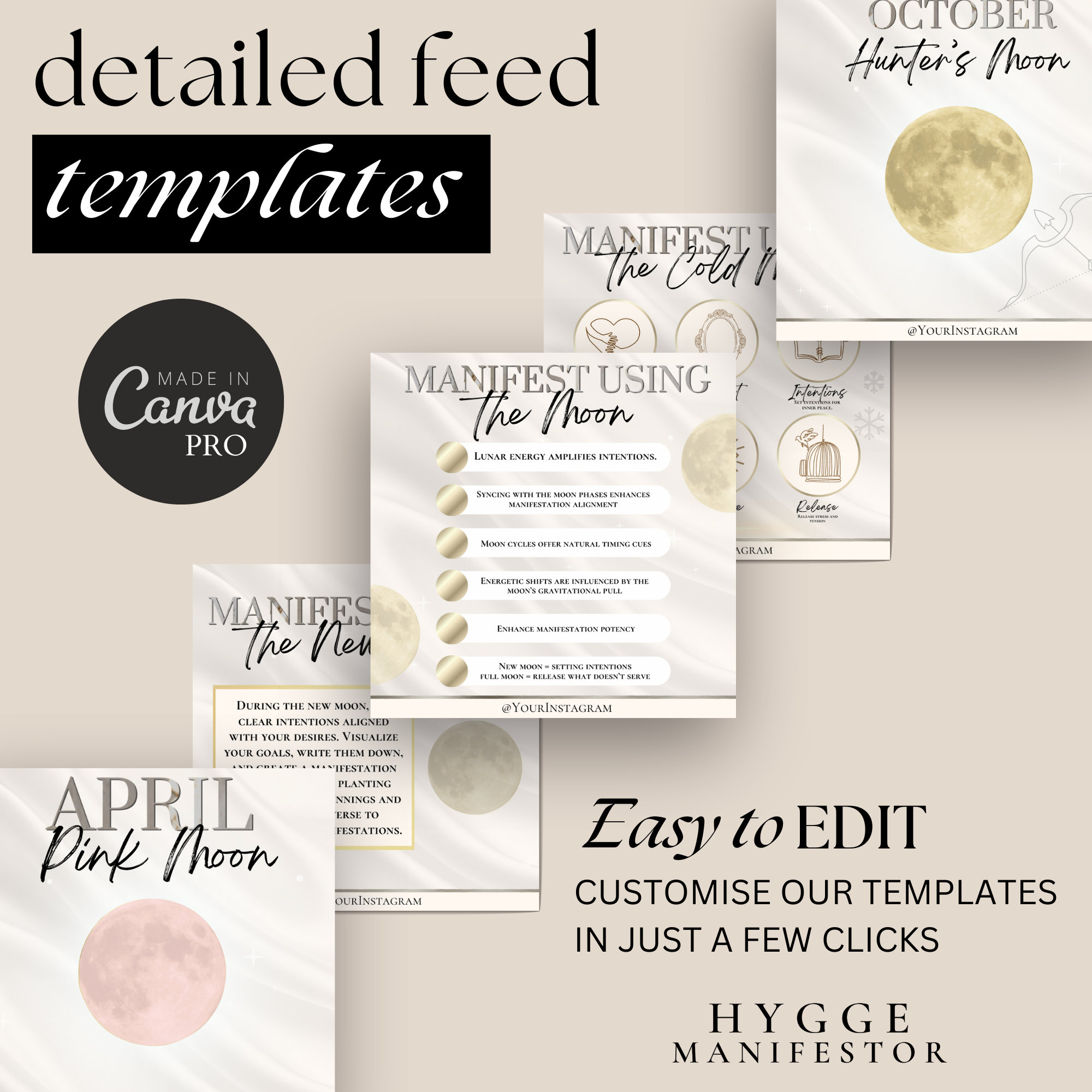 Moon Phases Instagram Template Bundle, Law of Attraction, Spiritual ...