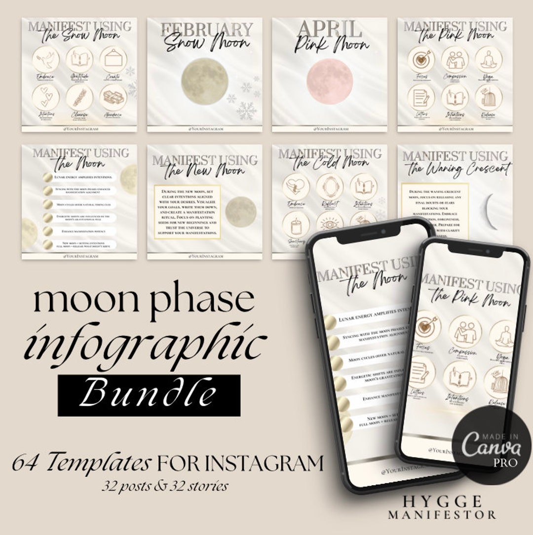 Moon Phases Instagram Template Bundle, Law of Attraction, Spiritual Social Media Posts for ...