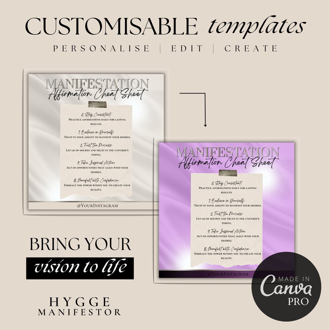 Manifestation Instagram Templates, Spiritual Social Media Posts, Law of ...