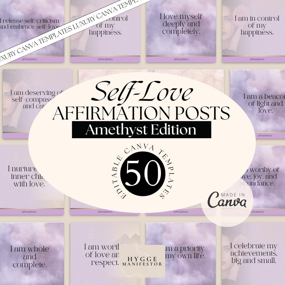 Self Love Instagram Post Templates, Purple Theme, Law of Attraction ...