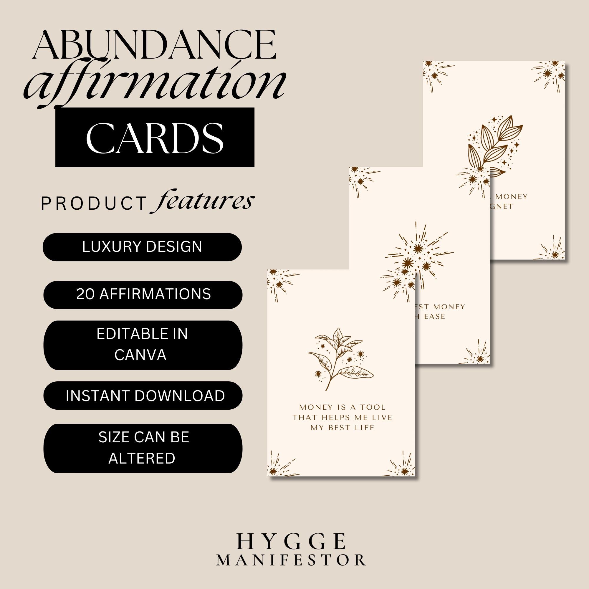 Printable Affirmation Cards for Abundance: Wealth Manifestation (canva ...