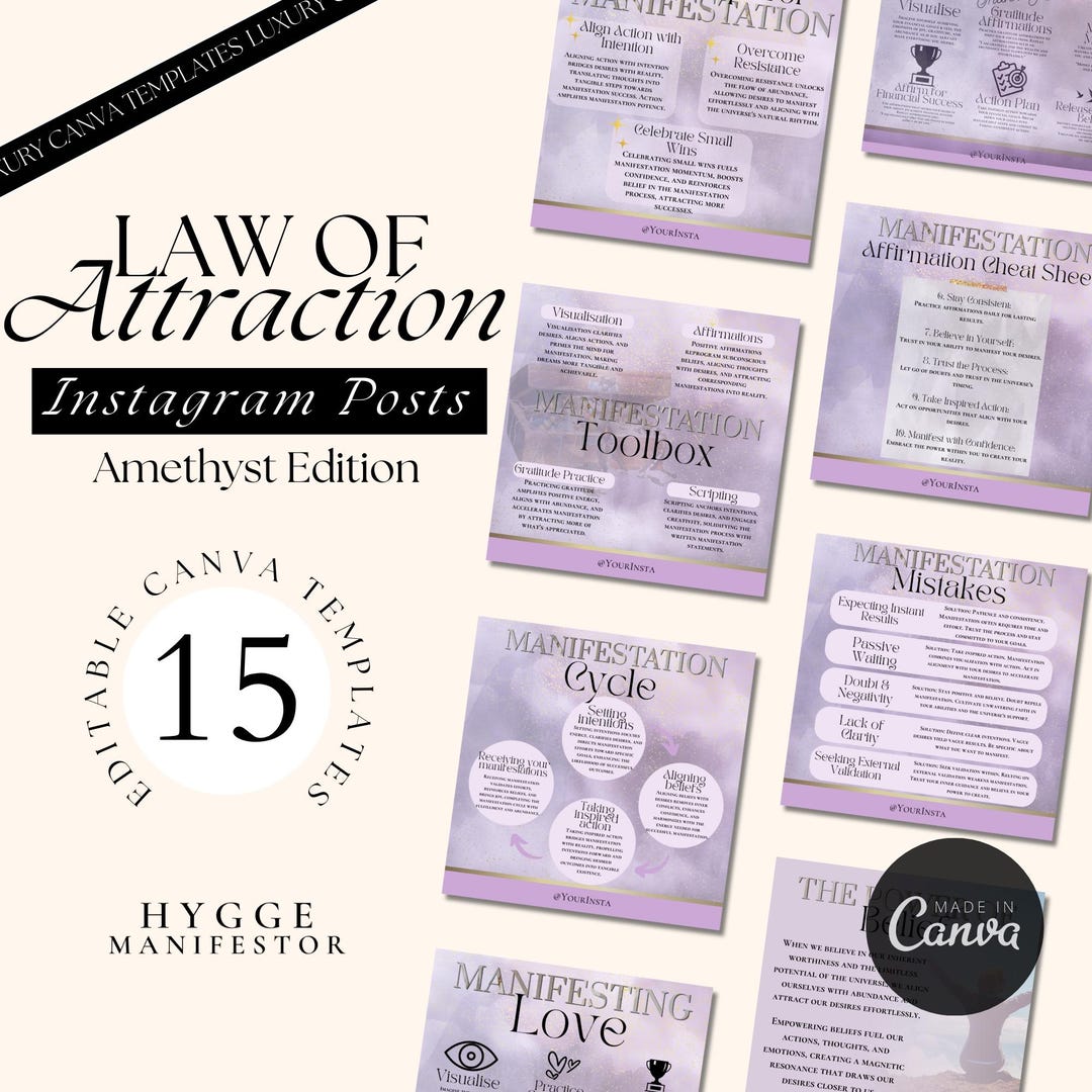 Purple Manifestation Instagram Templates, Spiritual Social Media Posts ...