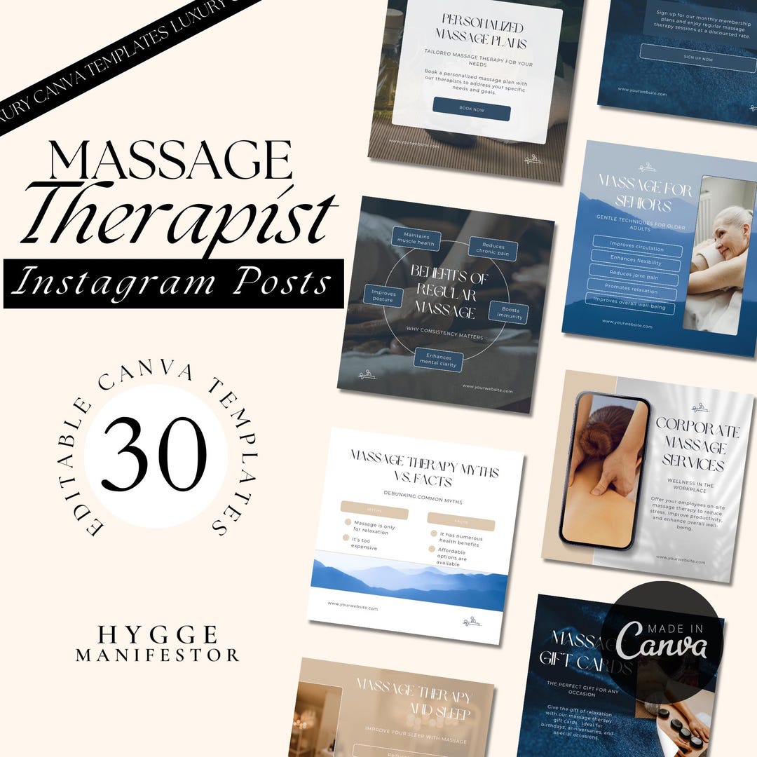 Massage Therapist Instagram Post Templates: Blue Spa Social Media ...