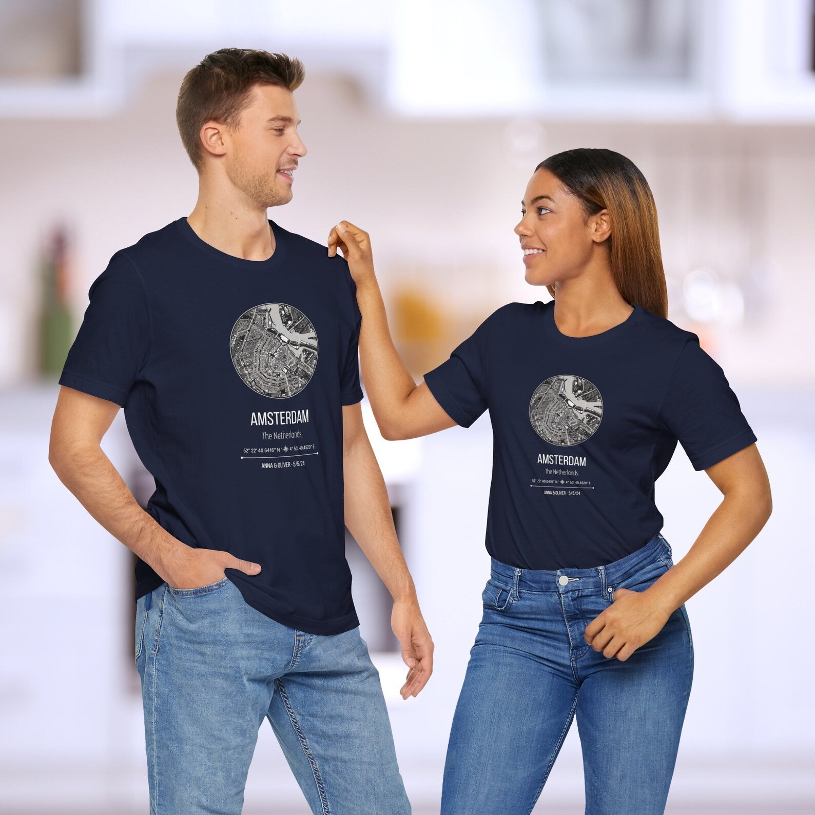 Custom City Map T-shirt With Coordinates and Date and Names ...