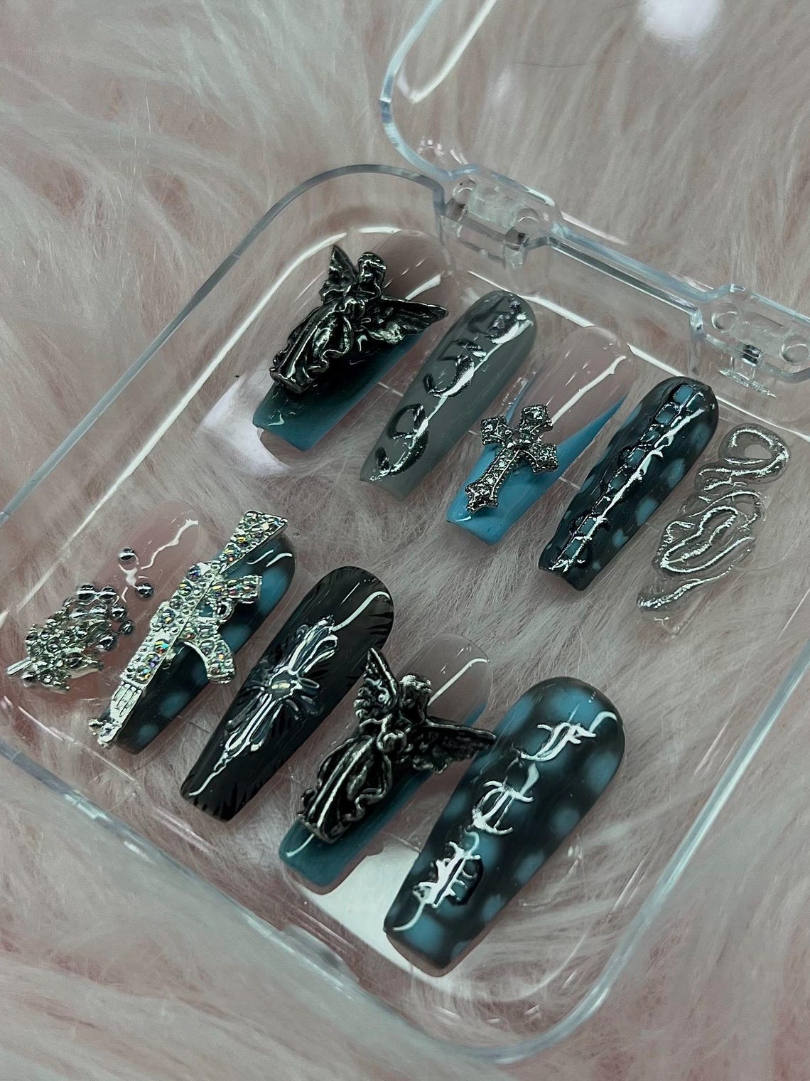 G59 Suicideboys Greyday Blue Chrome Angel Press on Nails | Custom ...