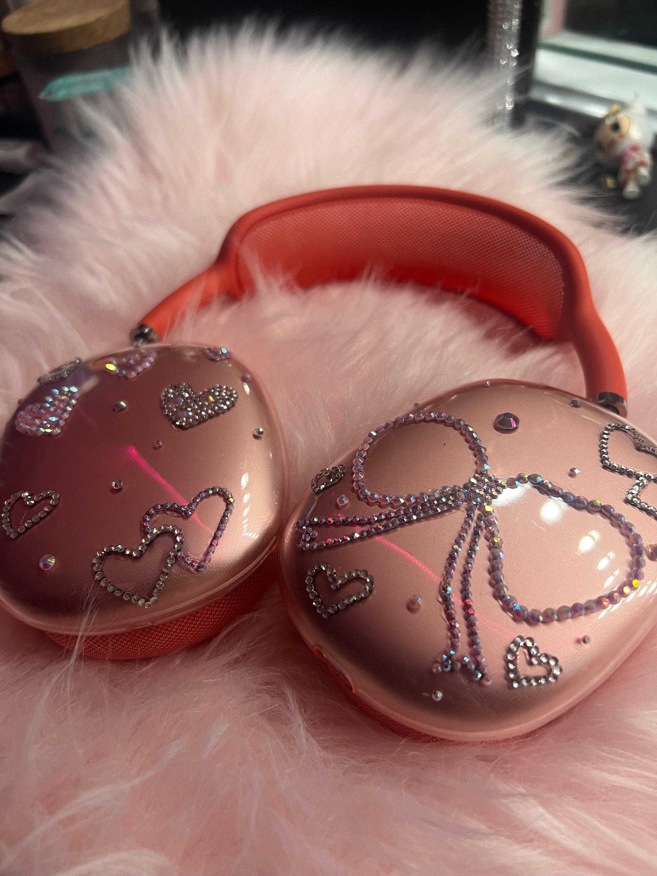 Coquette Bow Heart Bedazzled Rhinestone Pink Crystal AirPod Max Case ...