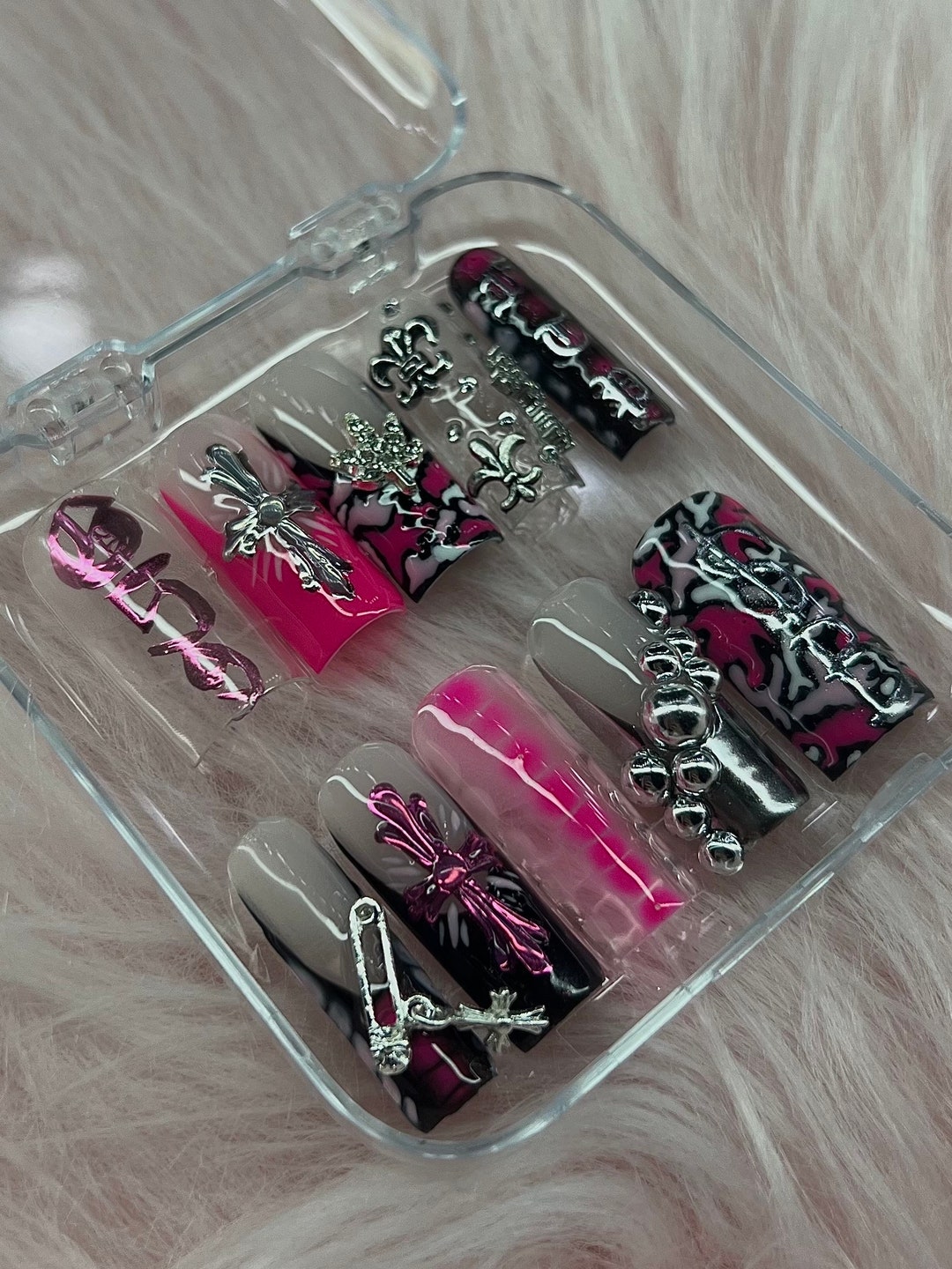 Pink G59 FTP Suicideboys Camo 3D Chrome Press on Nails | Custom ...