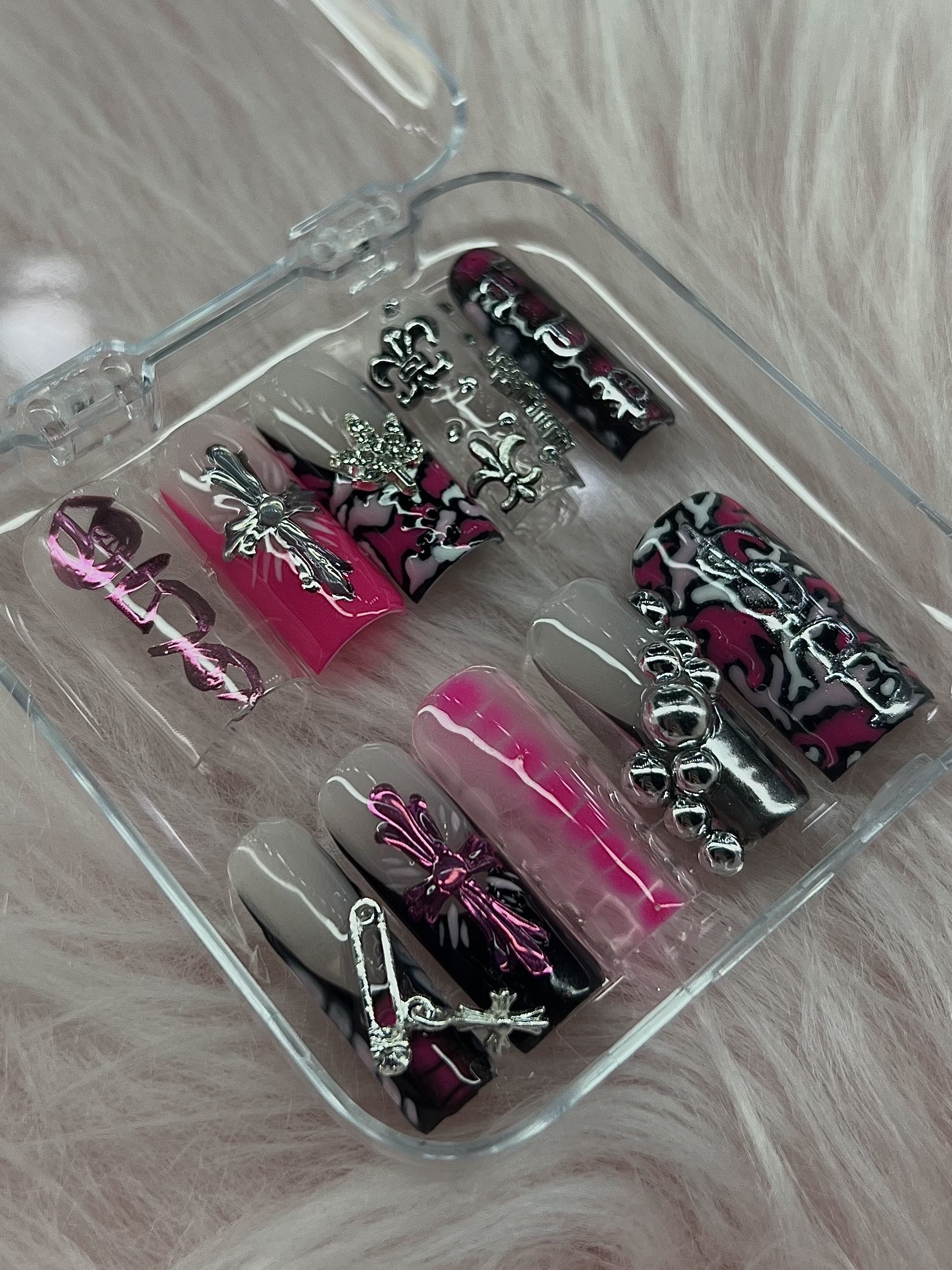 Pink G59 FTP Suicideboys Camo 3D Chrome Press on Nails Custom, Reusable ...