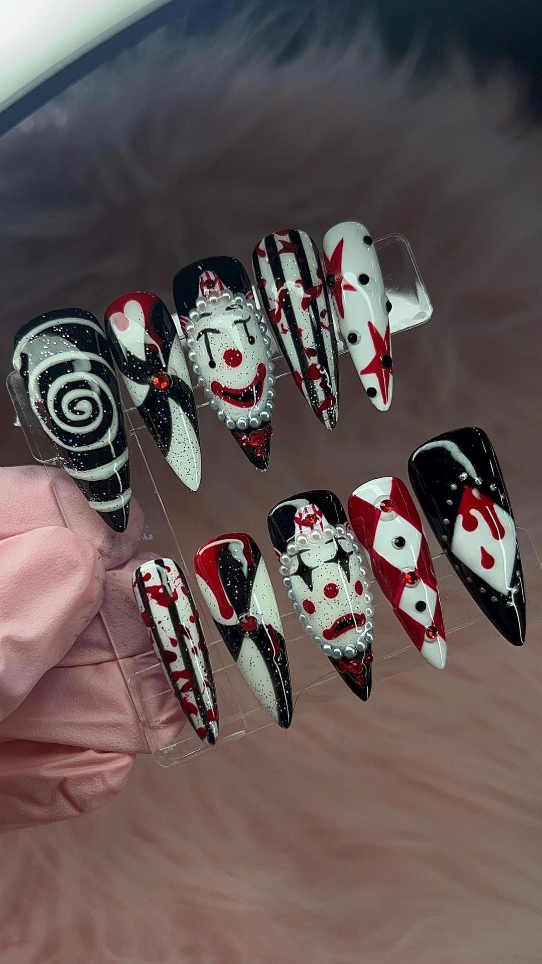 Halloween Bloody Circus Clown Splatter Glitter Press on Nails | Custom ...
