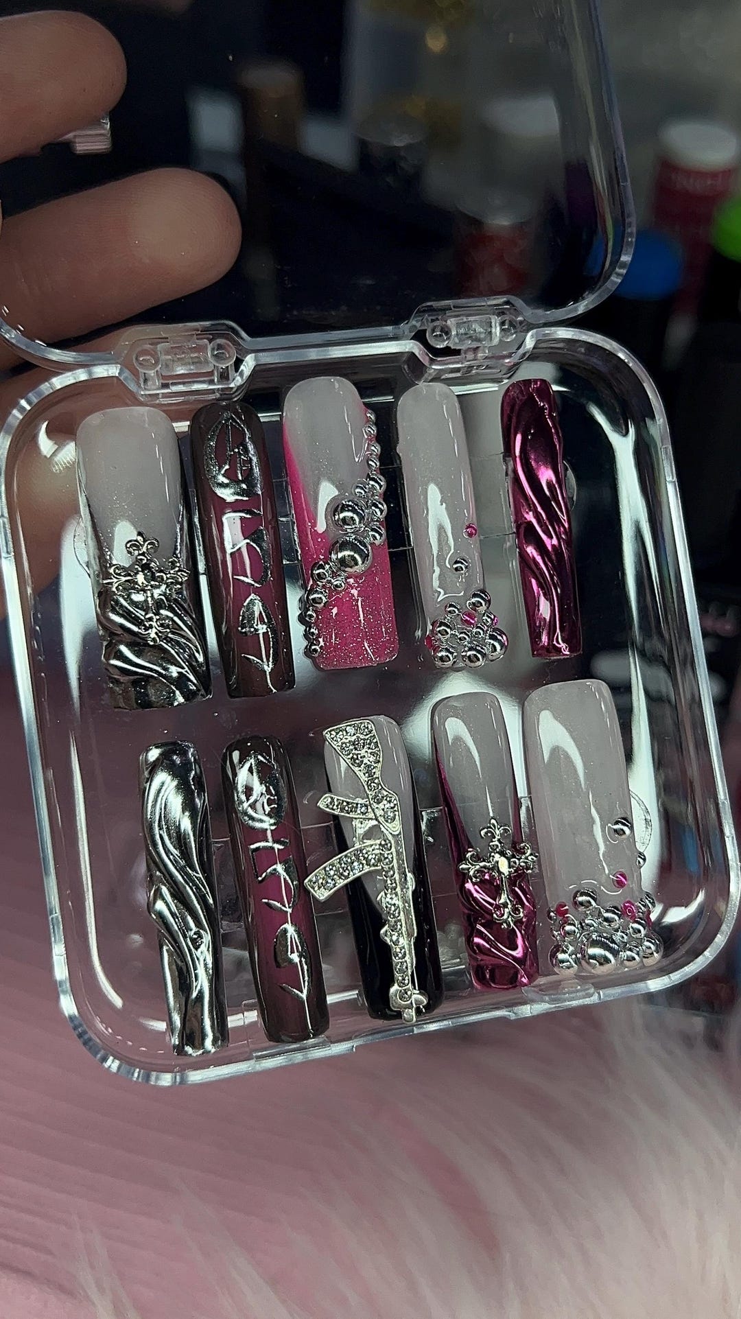 G59 Suicideboys Greyday Pink Glitter Silver Chrome 3D Press on Nails ...