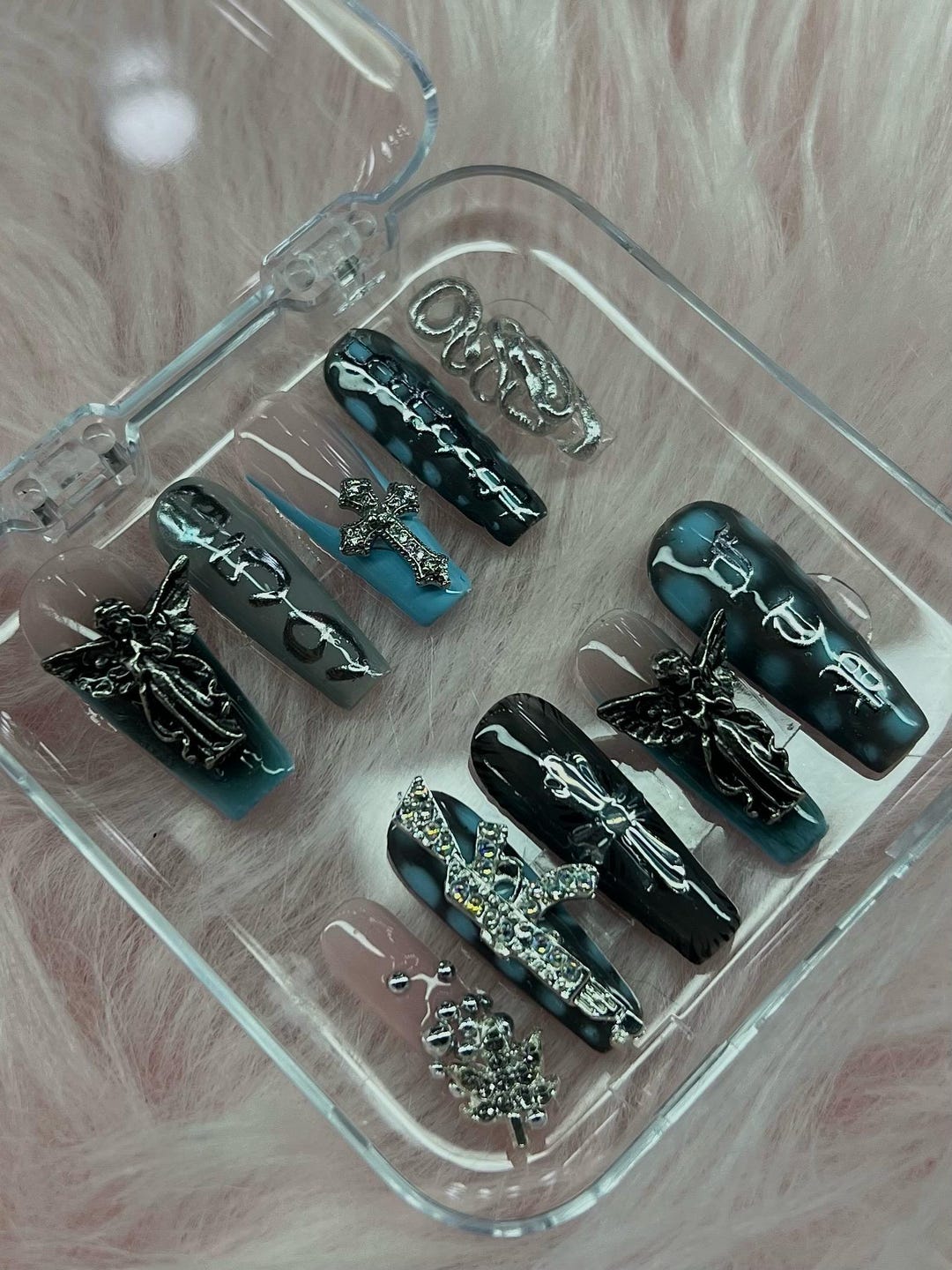 G59 Suicideboys Greyday Blue Chrome Angel Press on Nails | Custom ...