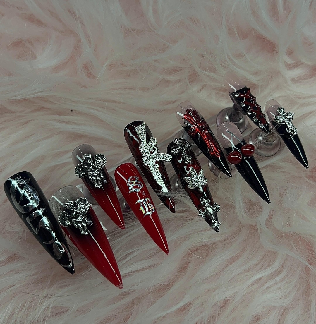 G59 Suicideboys Greyday Red Marble 3D Ruby Da Cherry Press on Nails ...