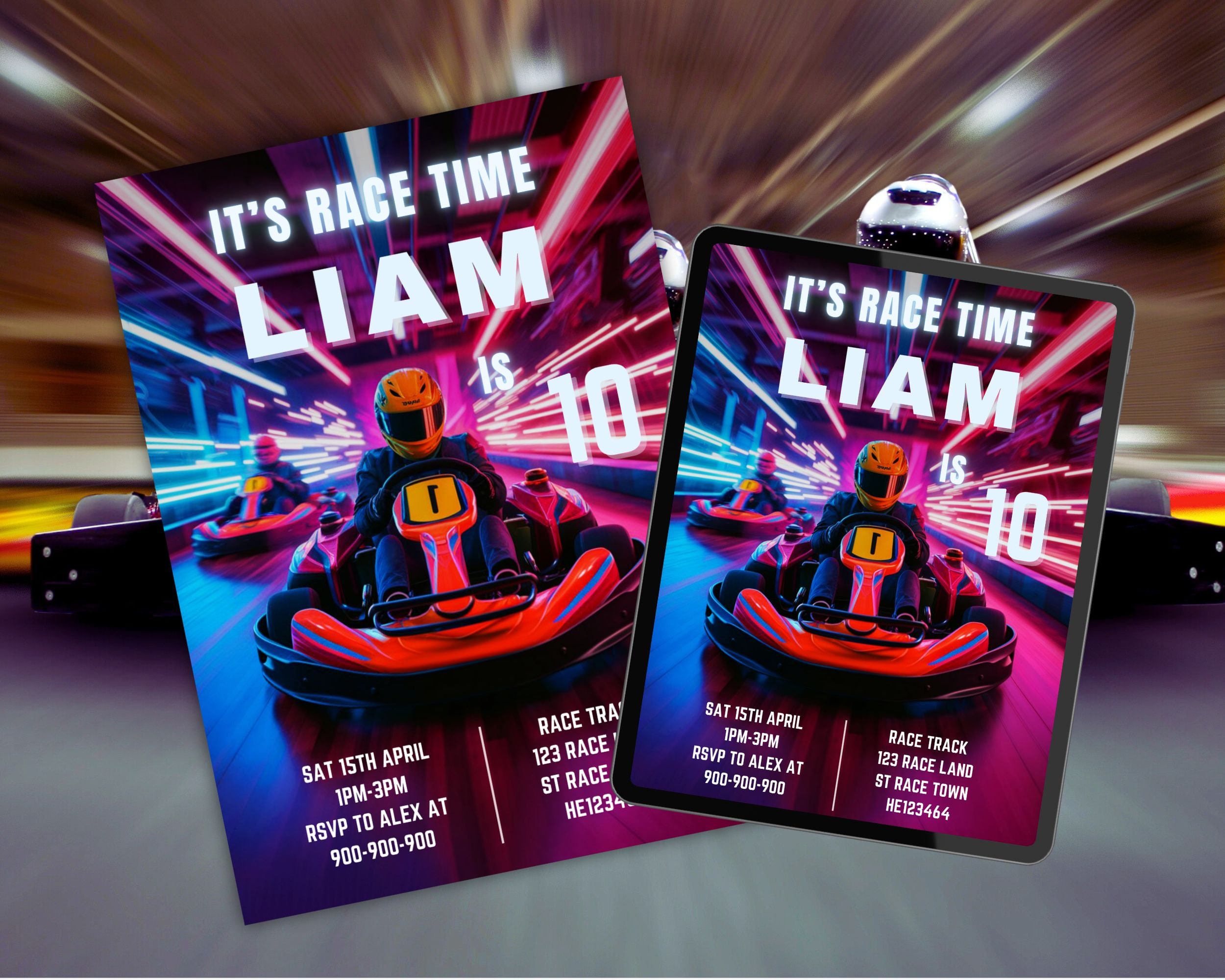 Go Kart Racing Birthday Invitation, Editable Template (digital Download ...