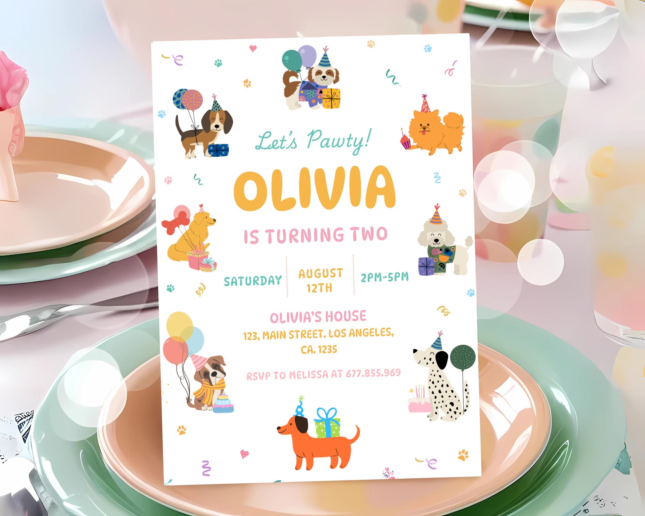 Editable Dog Birthday Invitation, Puppy Pawty Invitation, Dog Theme ...