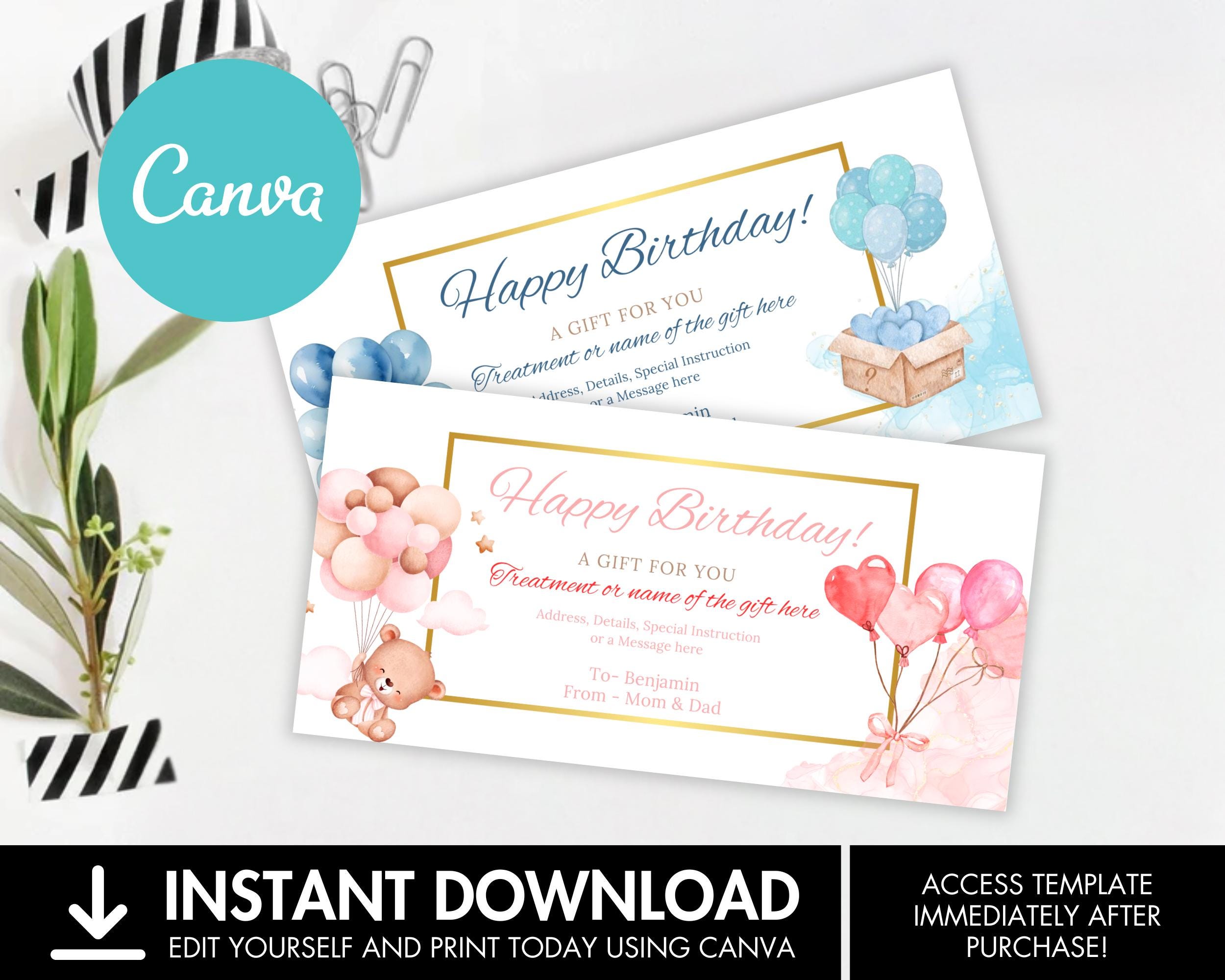 Editable Happy Birthday Gift Certificate Template (digital Download) - Etsy