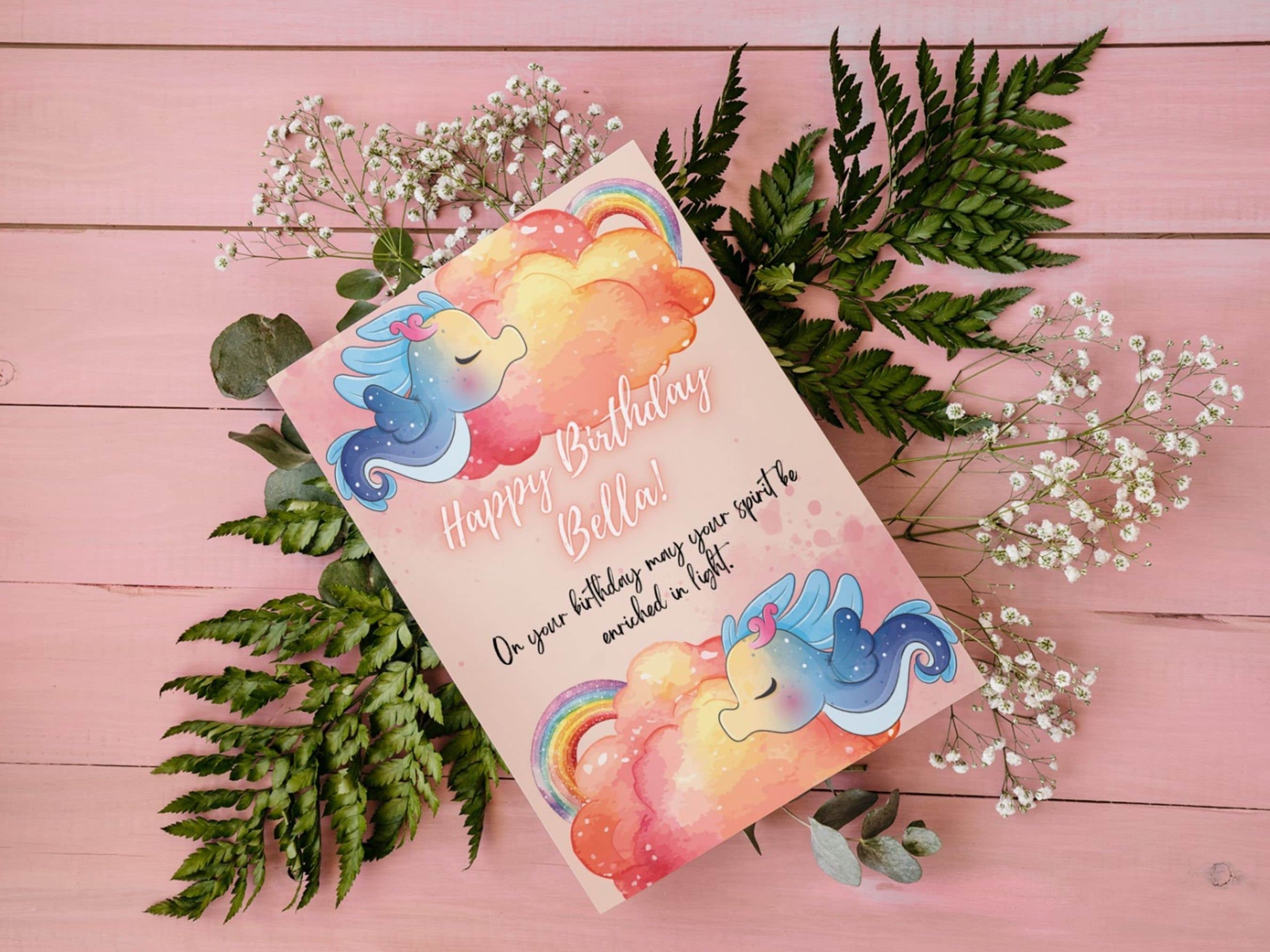 Happy Birthday Bella Card - Rainbow Cloud Design (digital Download) - Etsy