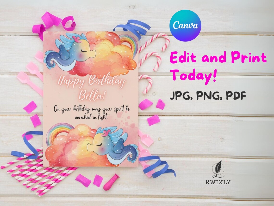 Happy Birthday Bella Card - Clouds and Rainbow Design - Digital ...