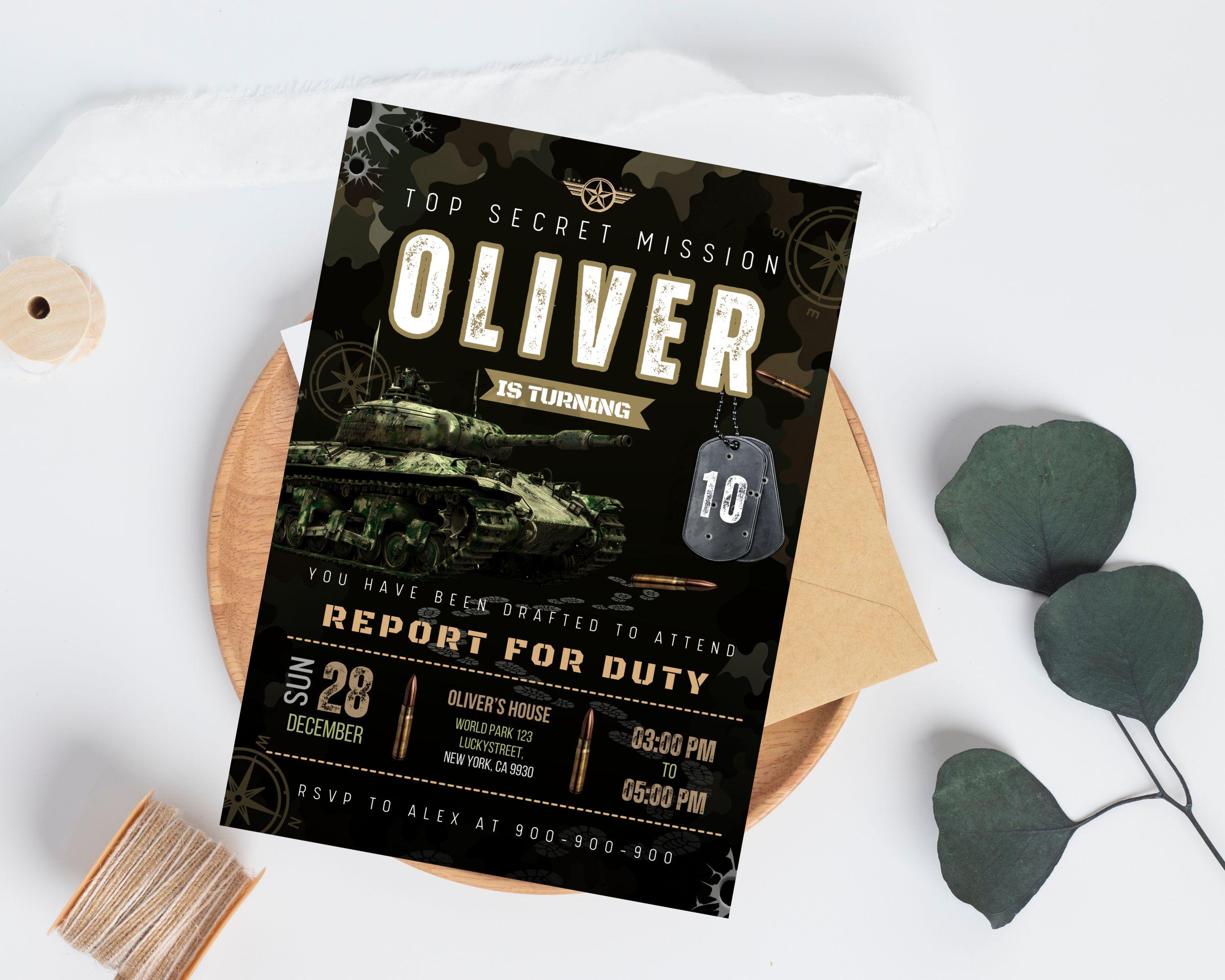 Military Party Invitations, Army Birthday Invitation, Military Invite ...