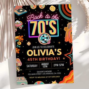Editable 70s Birthday Party Invitation | Back to the 70s Disco Invite ...