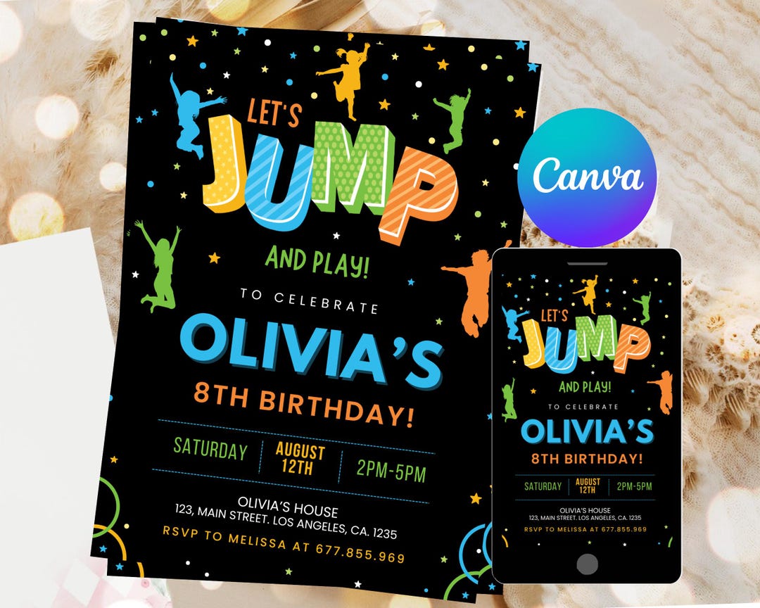 Editable Jump Invitation, Jump Birthday Party Invite, Trampoline Party ...