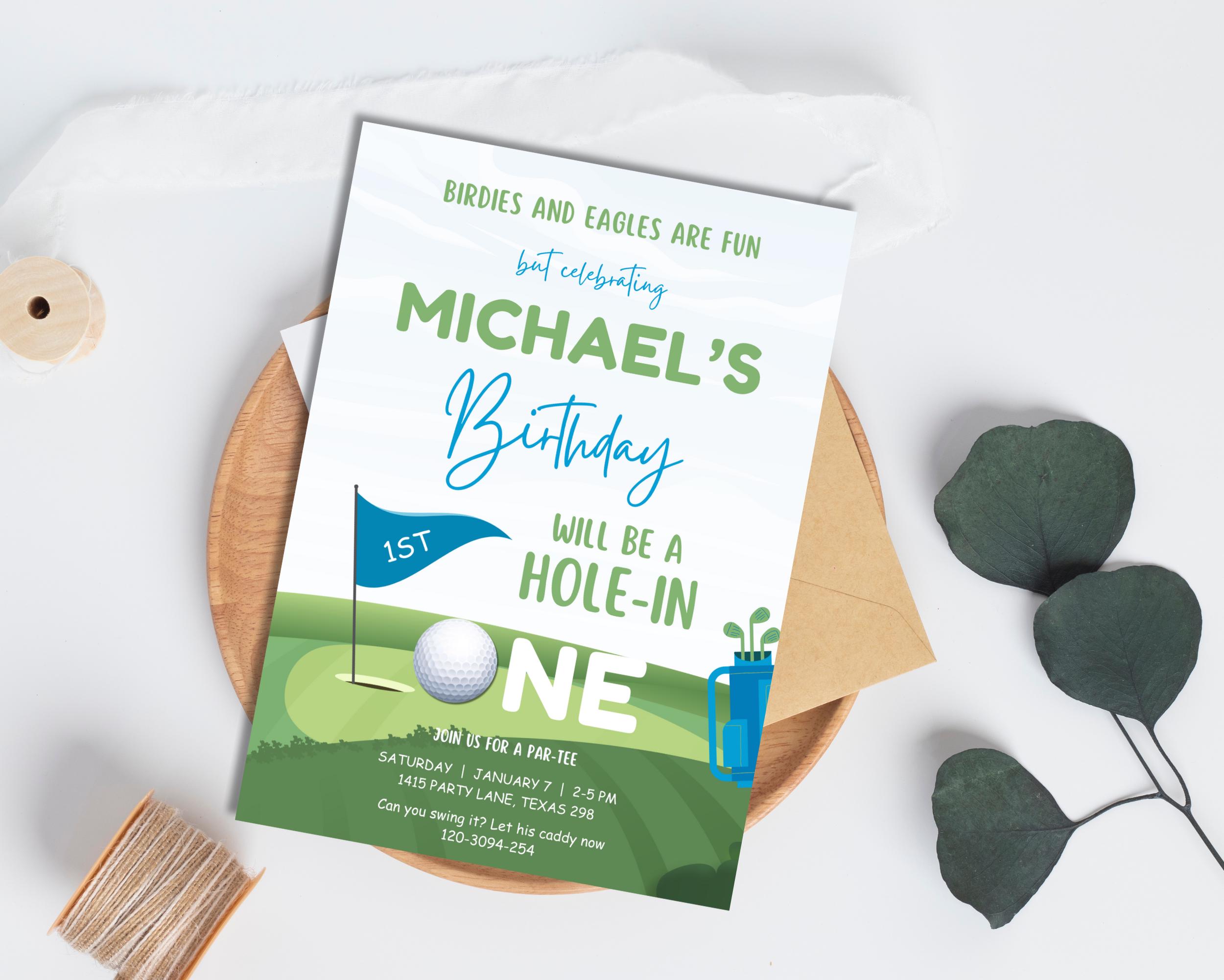 Editable Golf First Birthday Invitation | Hole in One Par-tee Invite ...
