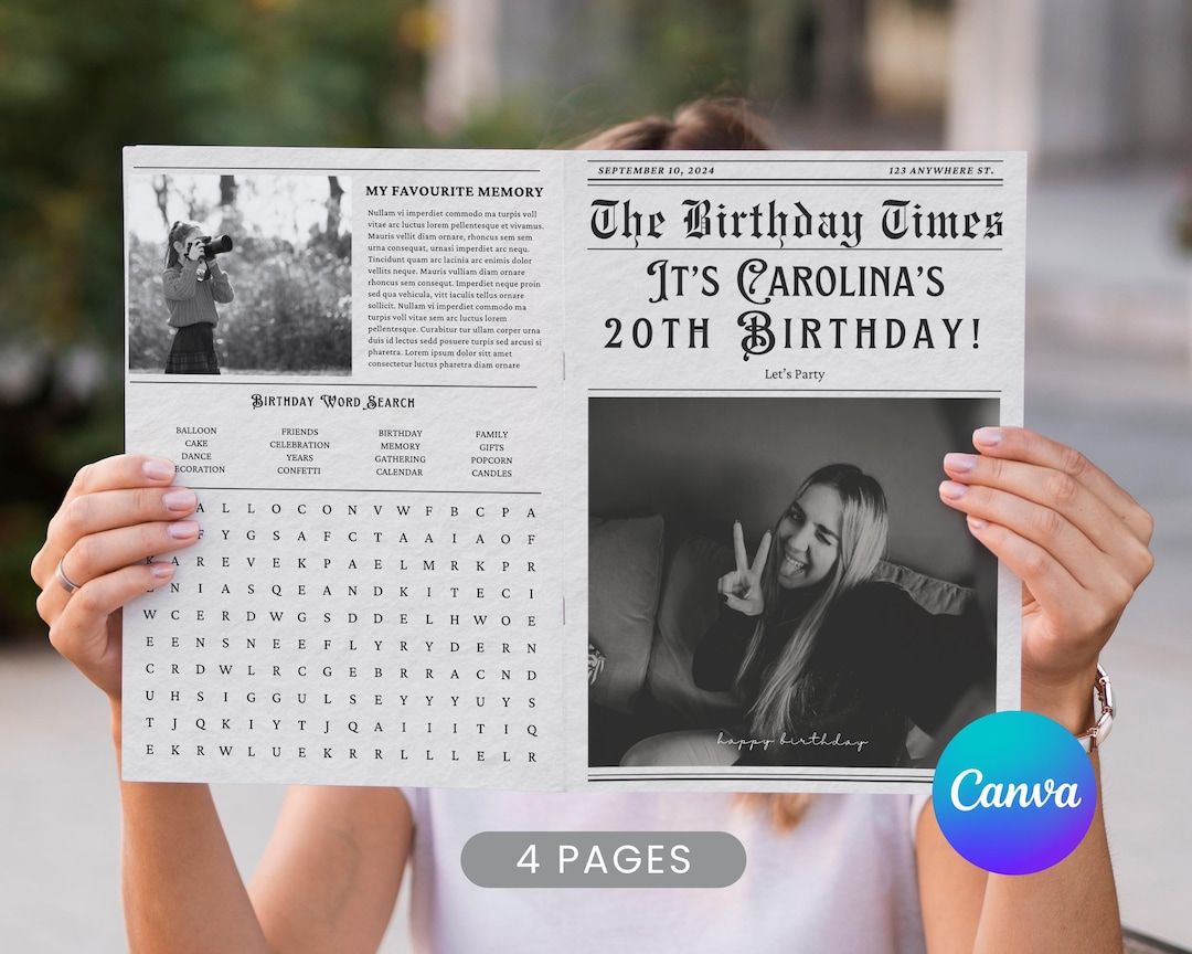 Editable Birthday Newspaper Template | Canva Birthday Infographic ...