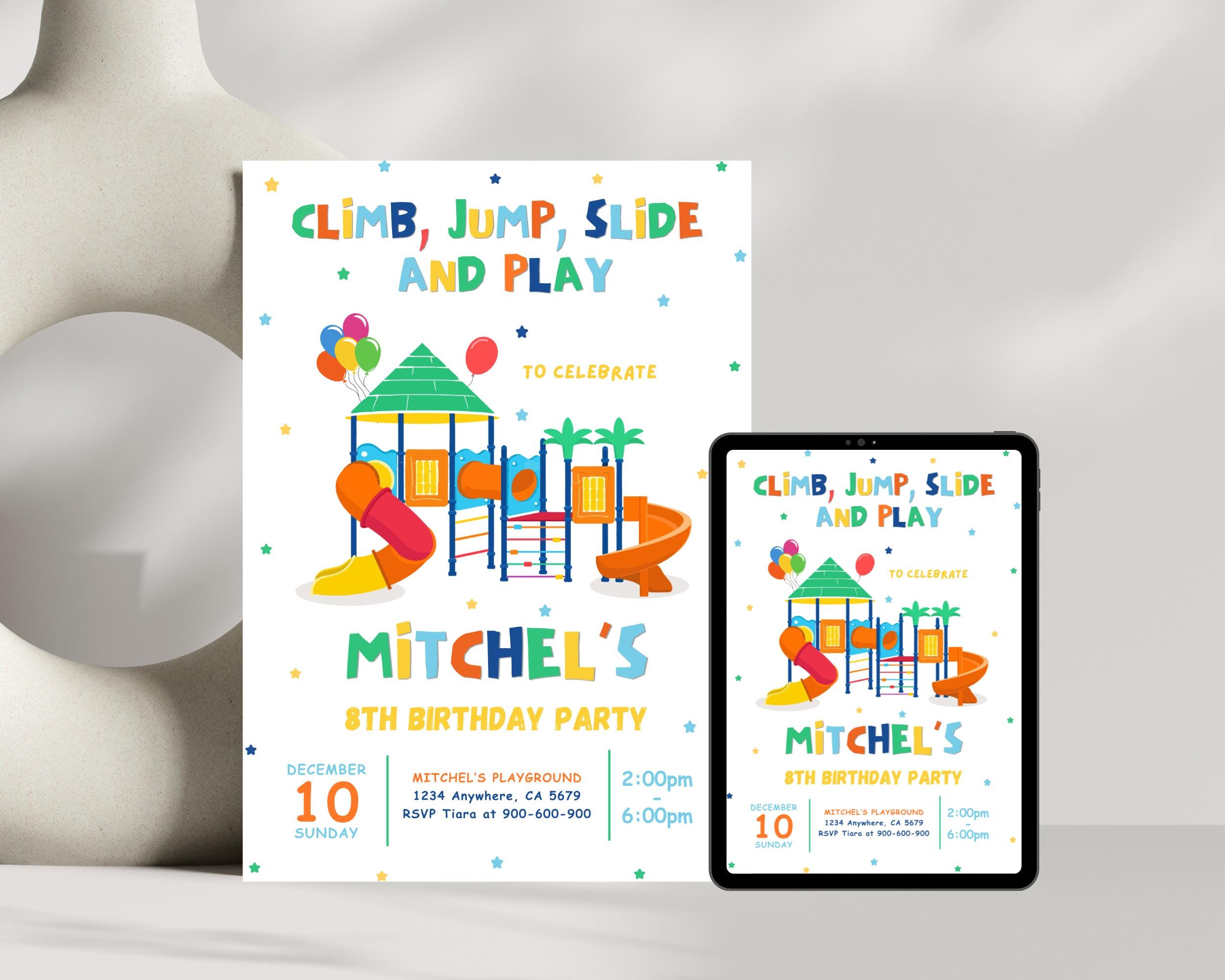 Editable Playground Birthday Invitation, Jungle Gym Party, Soft Play ...